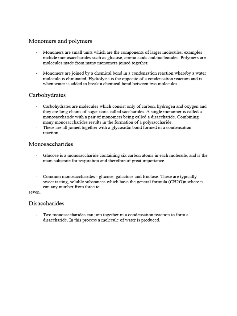 Biological Molecules Summary Sheets | Download Free PDF | Glucose | Lipid