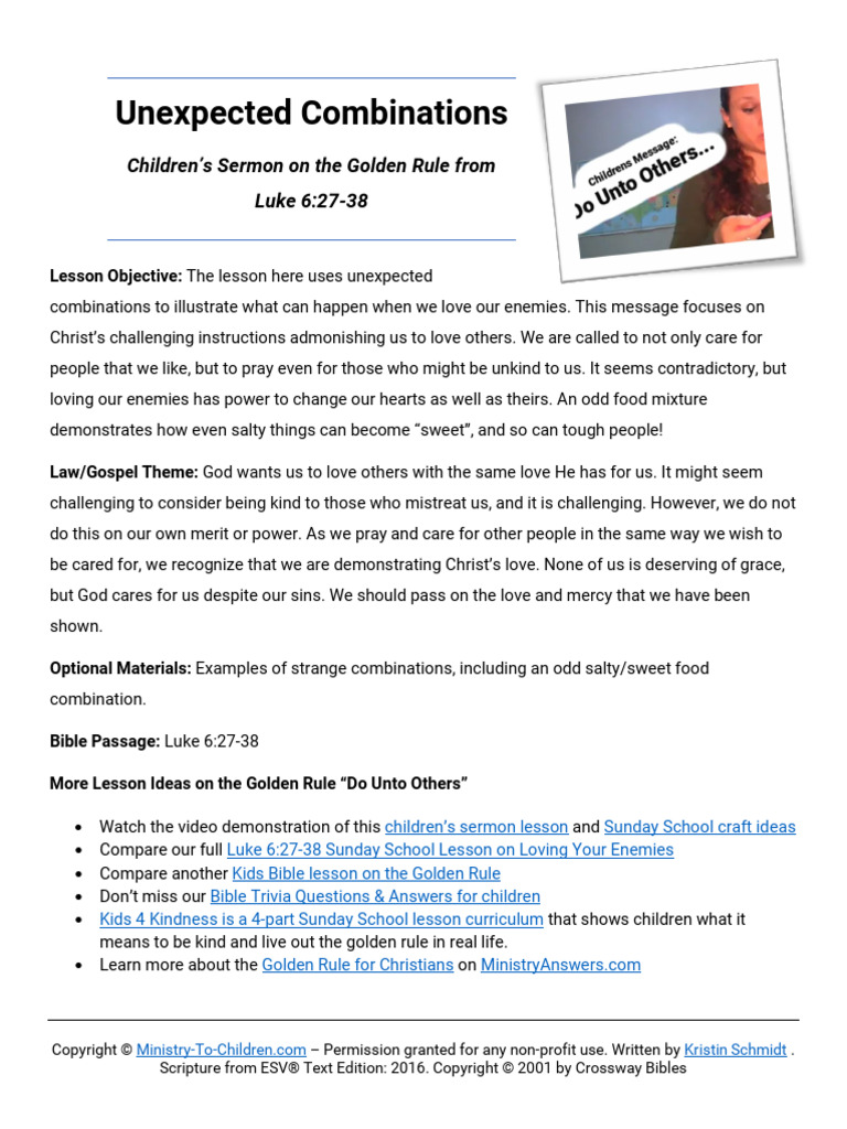 Childrens Sermon Lesson Luke 6 The Golden Rule | PDF | English Standard ...