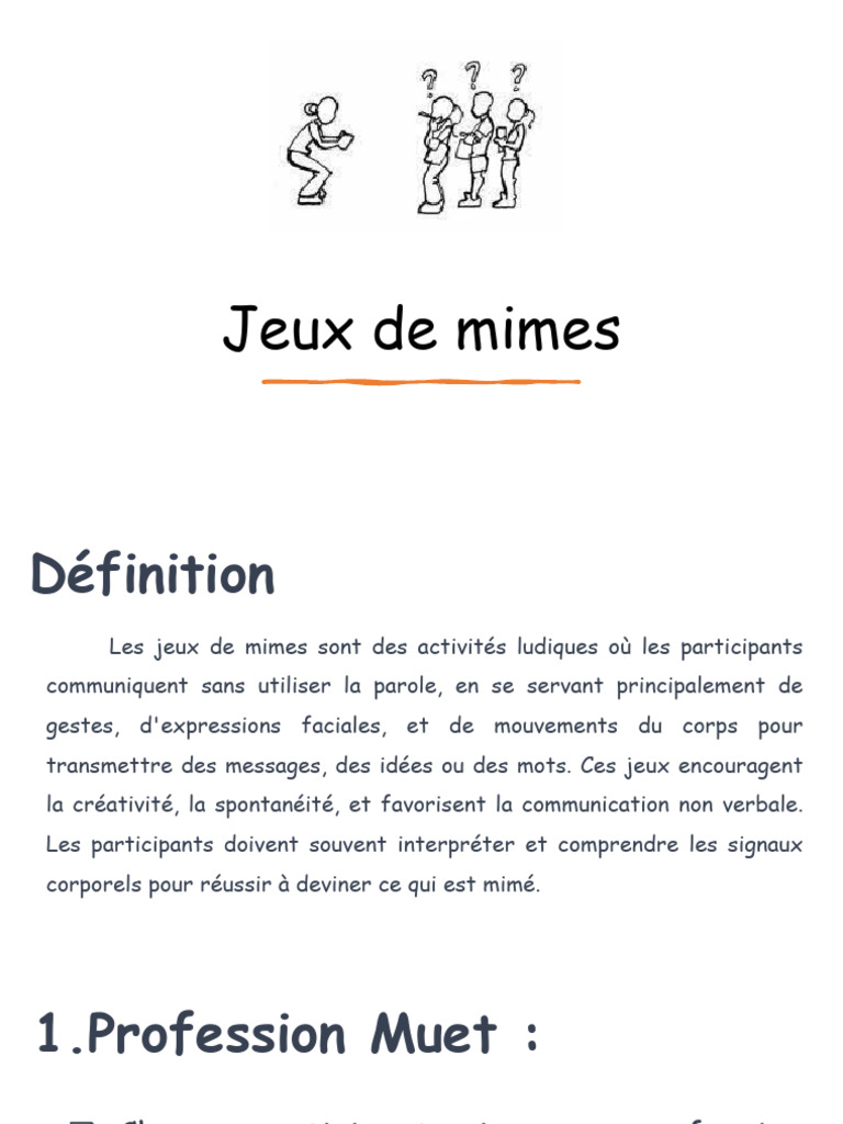 Jeux de mimes : Activités ludiques sans parole | PDF | Jeux et ...