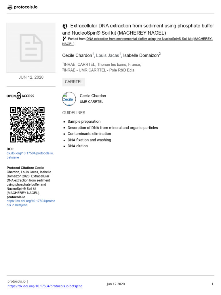 Extracellular Dna Extraction From Sediment Using P Betsjene | PDF ...