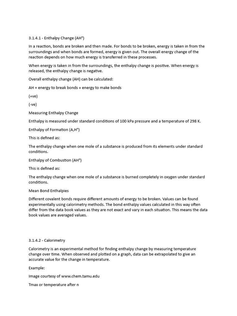 Energetics Summary Sheets | PDF | Enthalpy | Temperature