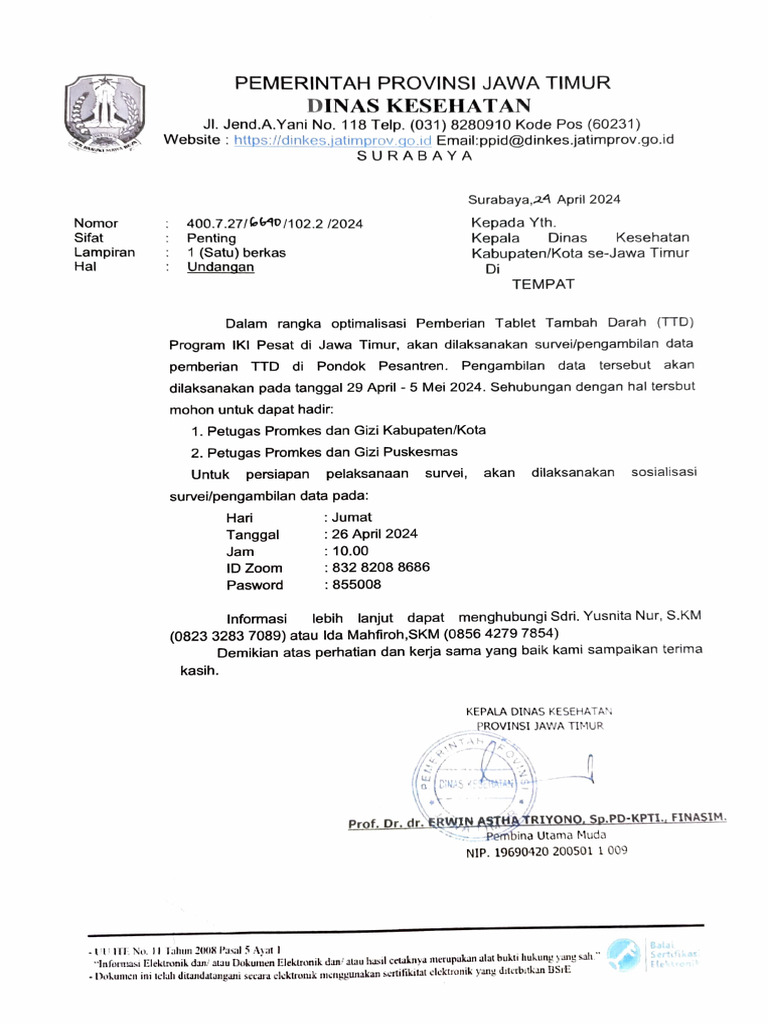 Surat Sosialisasi Data TTD Pesantren | PDF