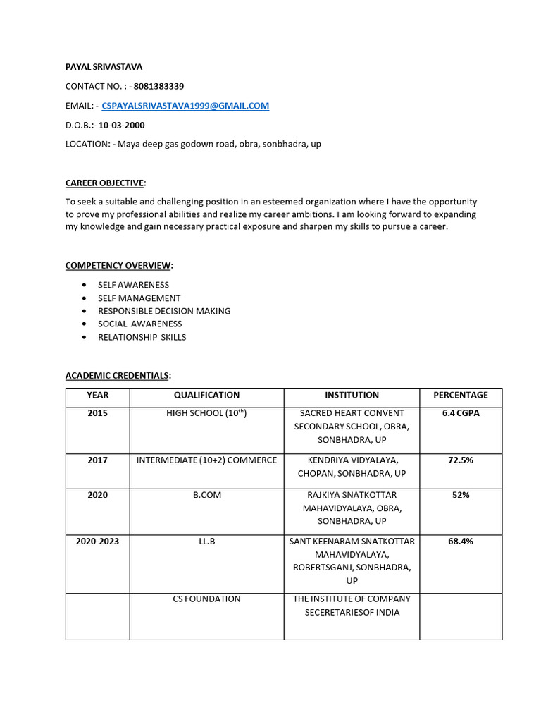 Payal Srivastava Resume 2023 PDF-1 | PDF | Microsoft Excel | Knowledge