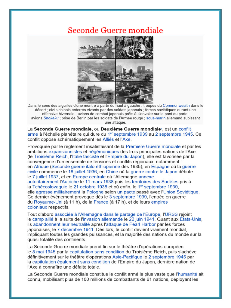 Histoire de la Seconde Guerre mondiale | PDF | Seconde Guerre mondiale ...