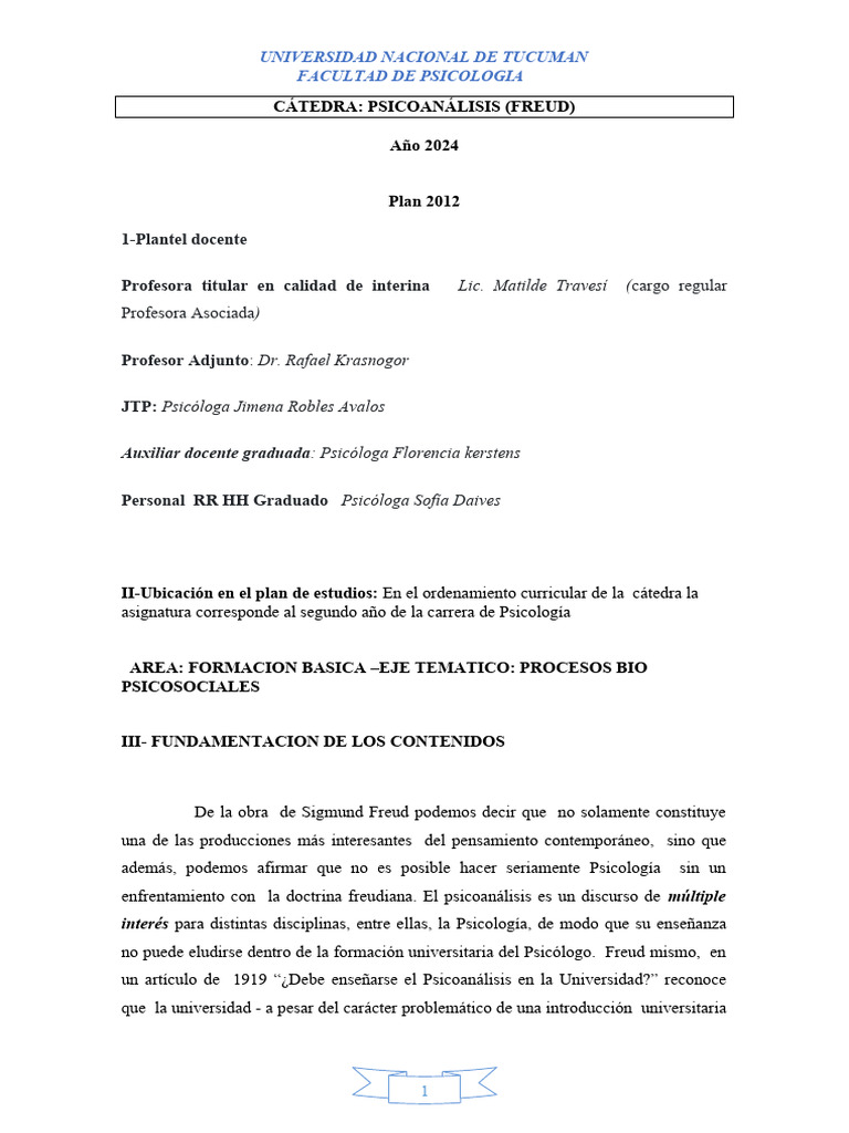 2024 programa Psicoanalisis Freud | PDF | Psicoanálisis | Mente inconsciente