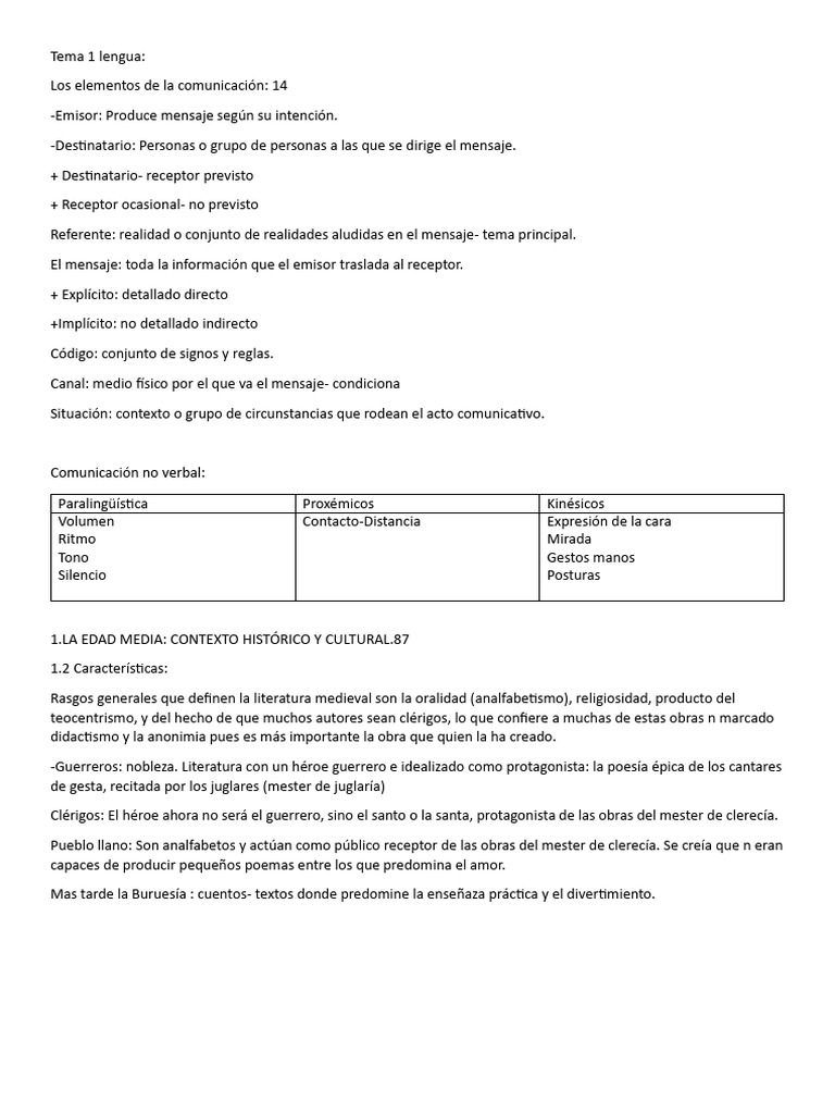 Tema 1 lengua 1 | PDF