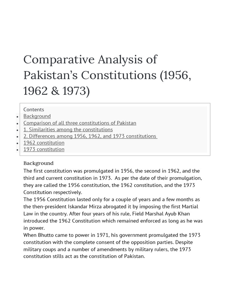 Comparative Analysis of Pakistan’s Constitutions (1956 1962 and 1973 ...