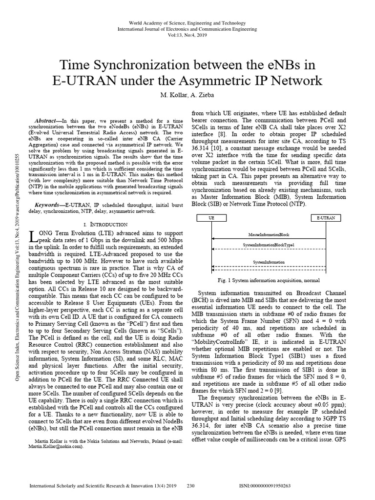 Time Synchronization Between The Enbs In E Utran Under The Asymmetric