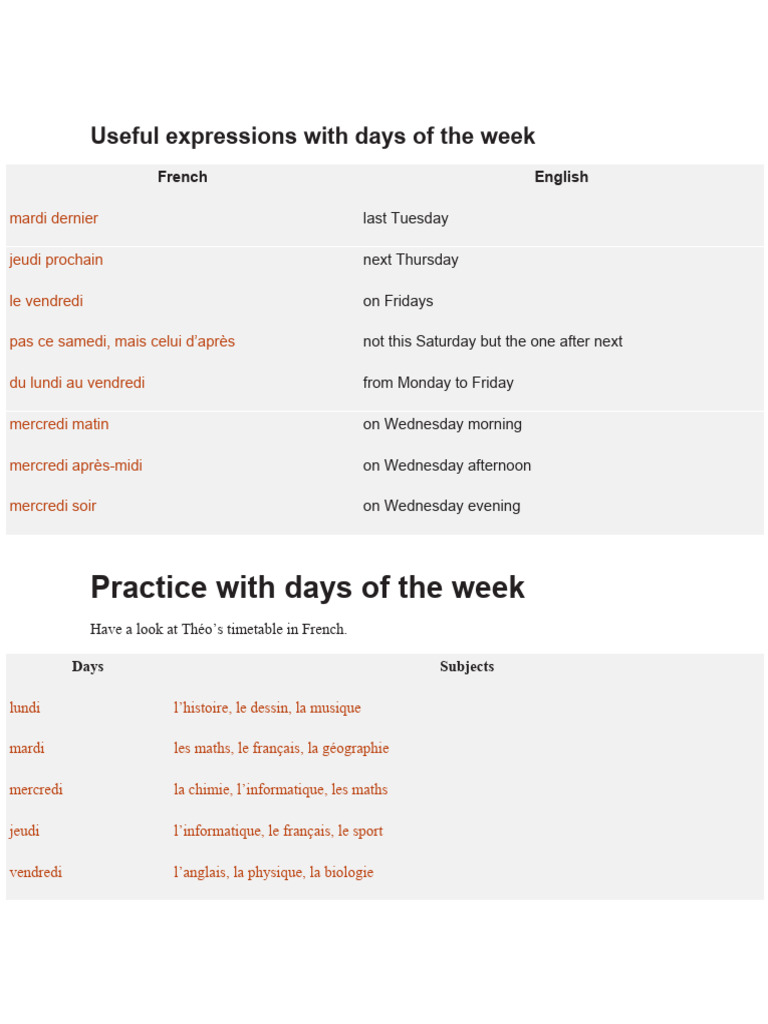 Useful Expressions With Days, Dates...... Unit 5 GR 7 | PDF