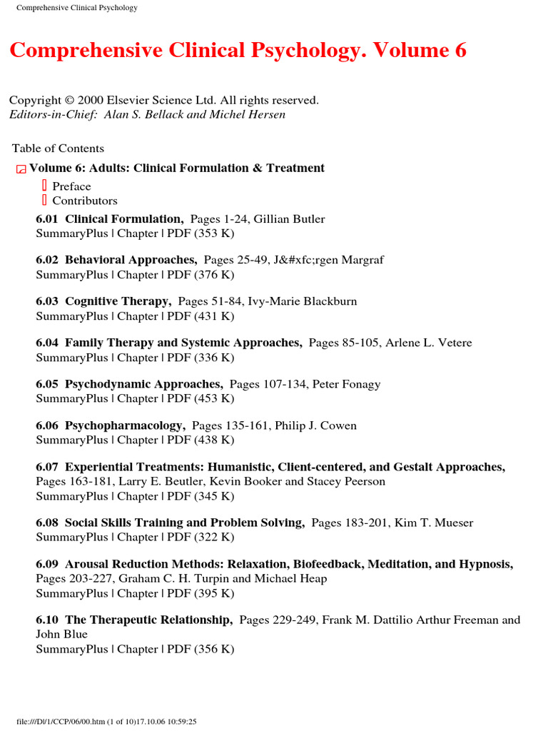 Comprehensive Clinical Psychology Volume 6 | PDF | Psychotherapy ...