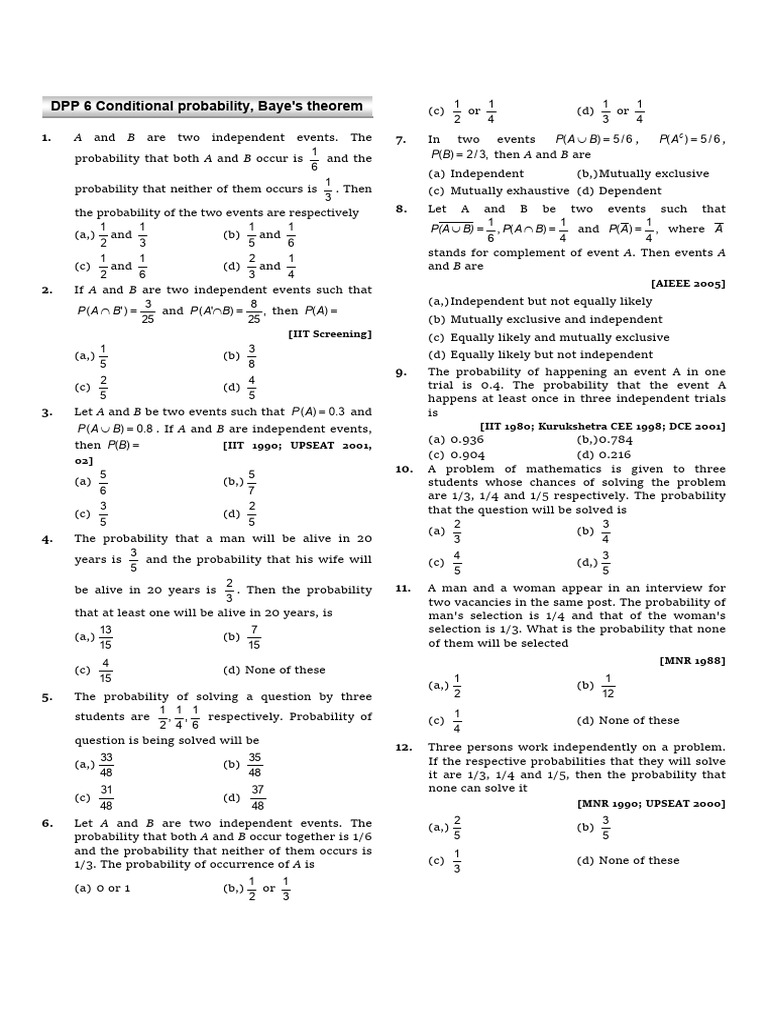 DPP 7 Independent Event | PDF | Arithmetic | Probability And Statistics