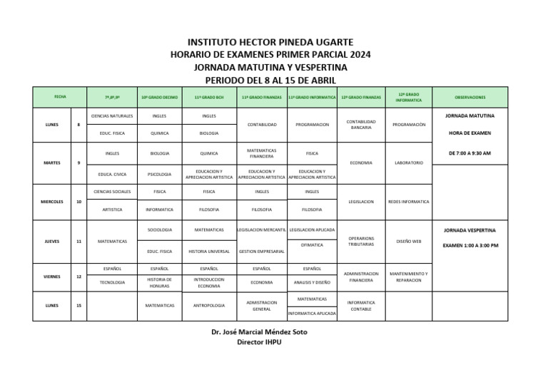 Horario de Examenes Primer Parcial 2024 | PDF | Science | Economias