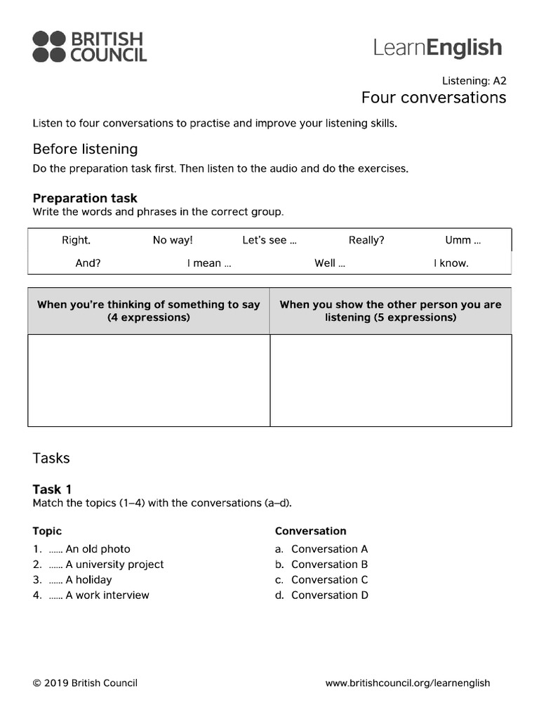 Headway (Pre-Intermediate) (Listening) - Unit 1 Test | PDF