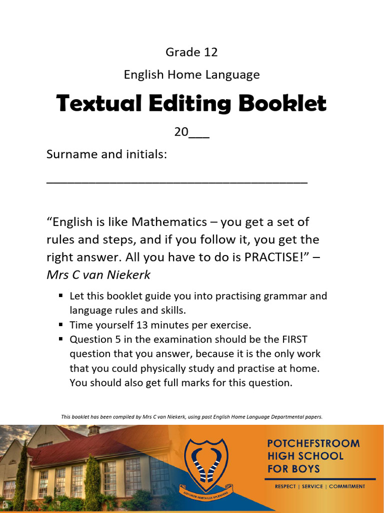 Question 5 Textual Editing Booklet - by Mrs C Van Niekerk | Download Free PDF | Self Esteem ...