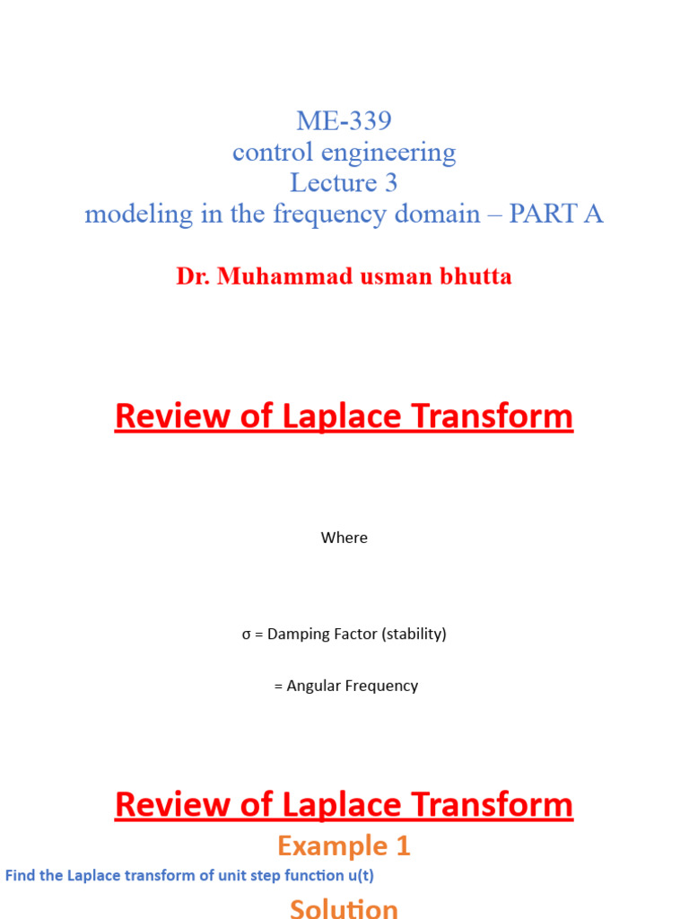 Lecture 3 - Modeling in The Frequency Domain - Laplace Transforms | PDF | Laplace Transform ...