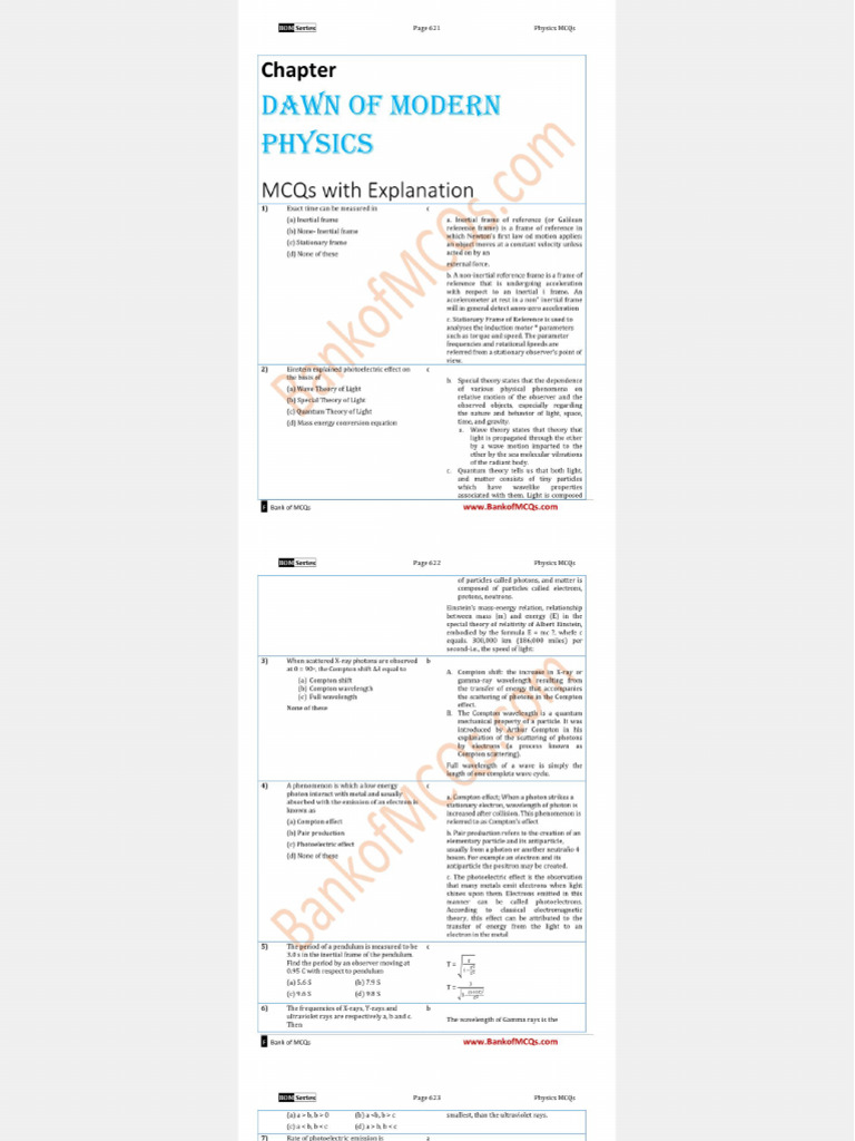 Dawn of Modern Physics MCQS Physics Class 12 | PDF