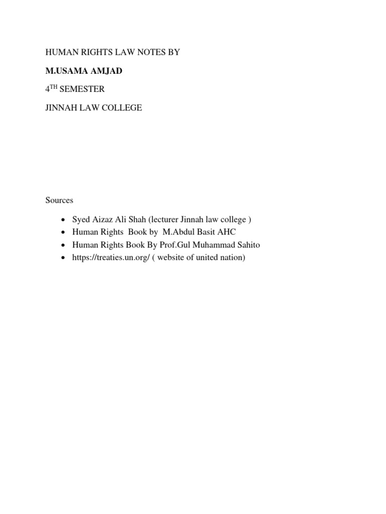 Human Rights Notes by Usama | PDF | Human Rights | European Convention ...