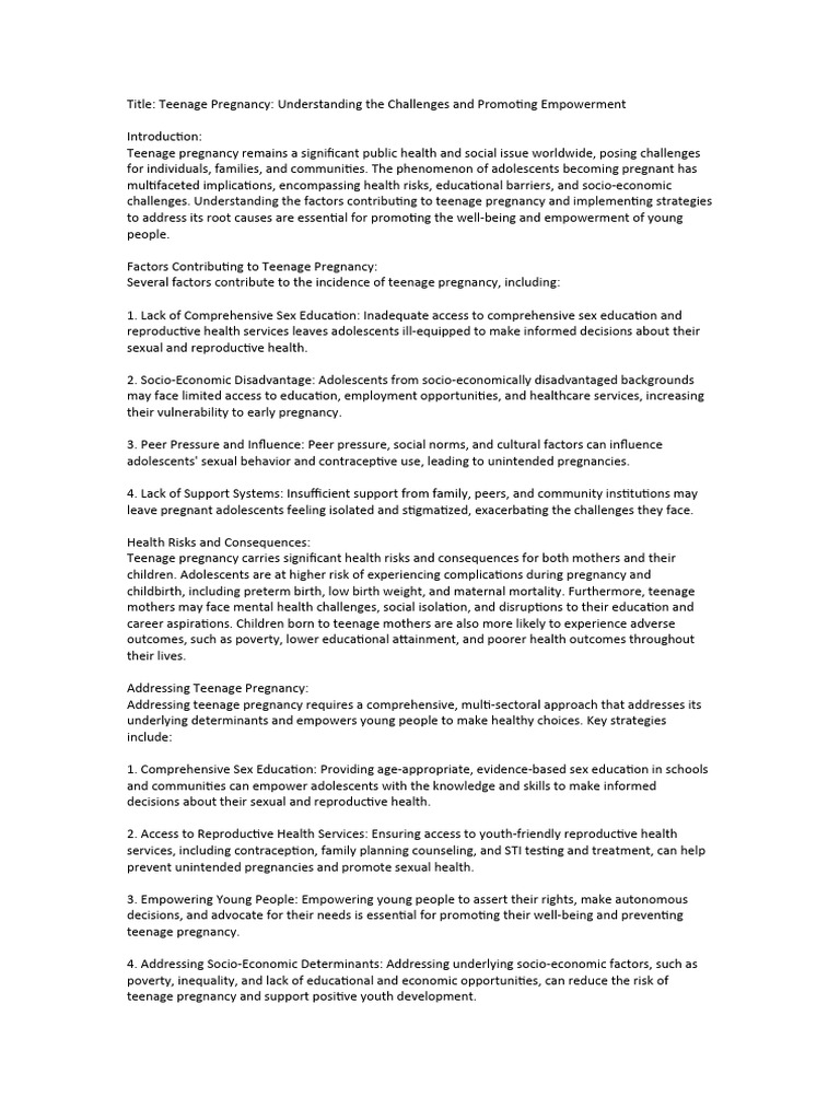 Understanding Teenage Pregnancy Challenges | PDF | Teenage Pregnancy ...