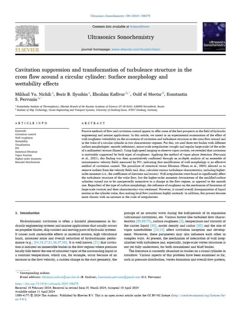 Cavitation suppression and transformation of turbulence structure in the cross flow around a ...