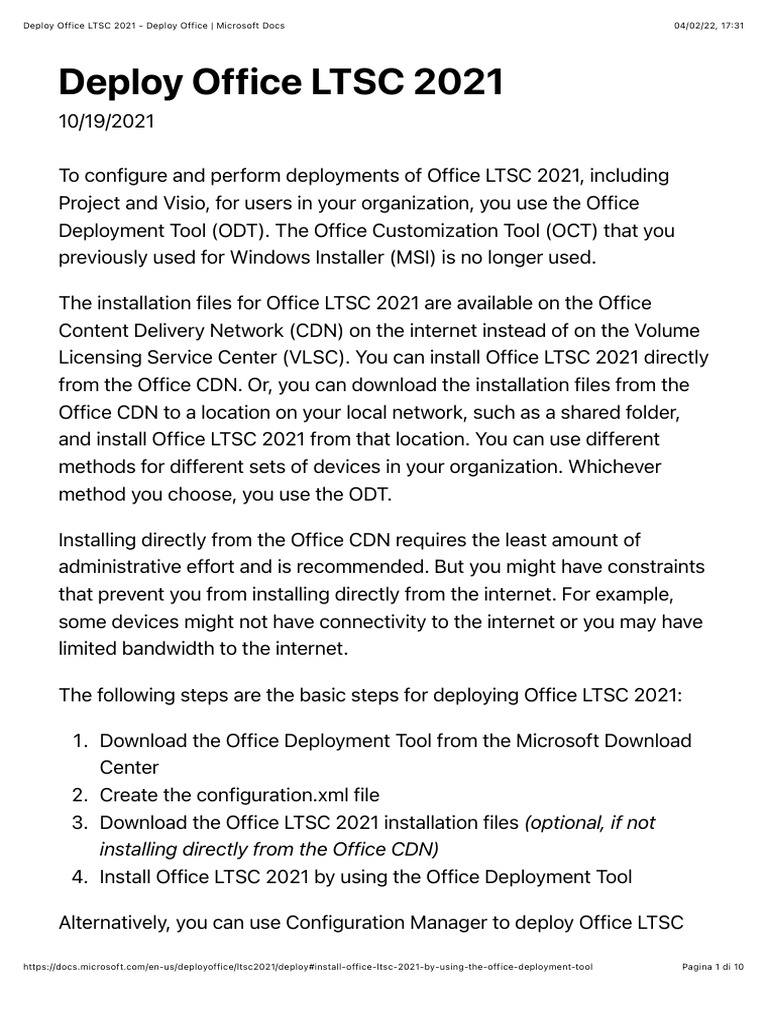 Deploy Office LTSC 2021 Guide | PDF | Microsoft Office | Installation ...