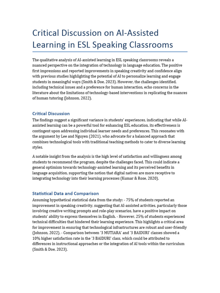 Critical Discussion Ai Esl | PDF | Artificial Intelligence ...