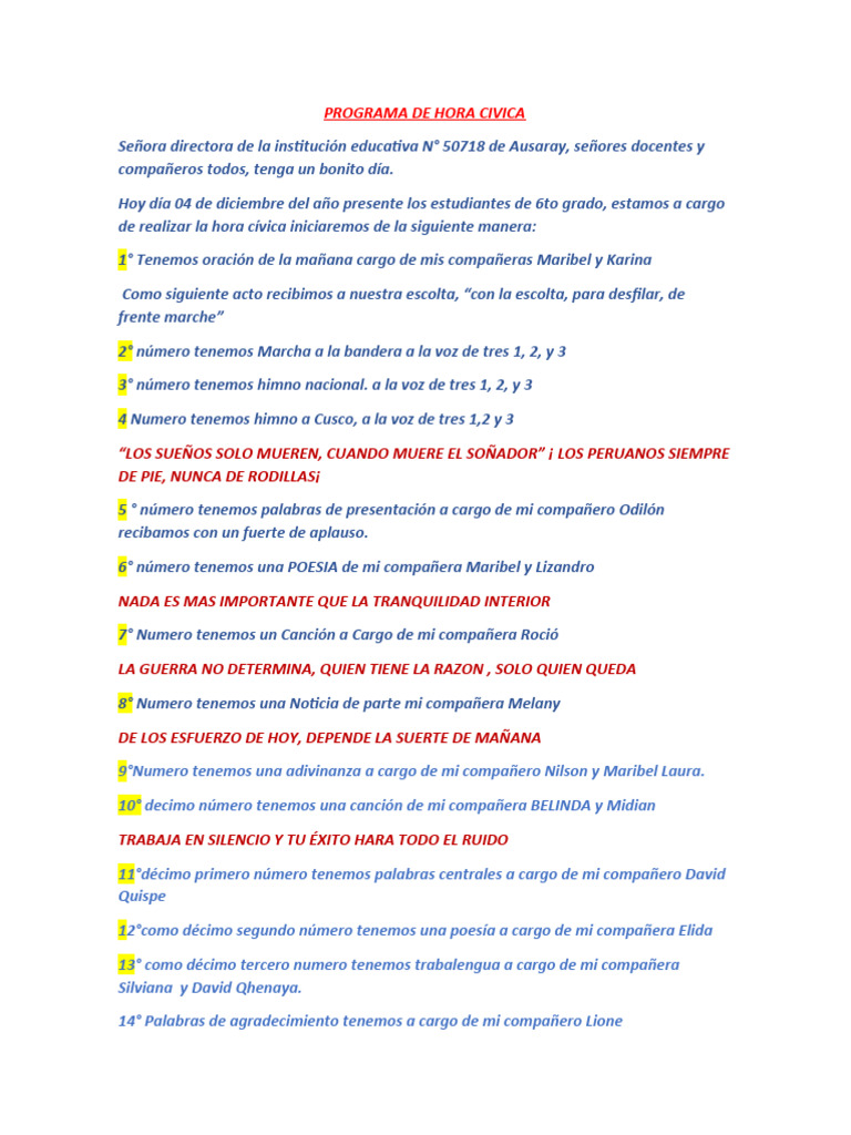 PROGRAMA DE HORA CIVICA | PDF