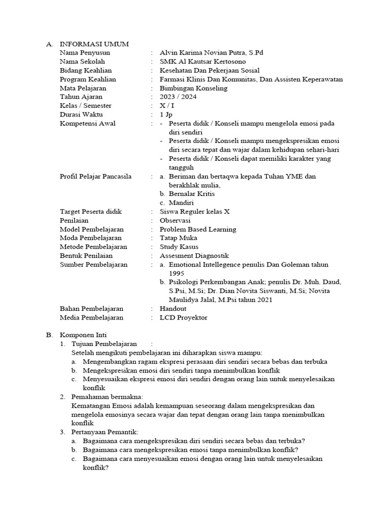 Modul BK Kumer Fase E (ALVIN) | PDF | Pengembangan Diri