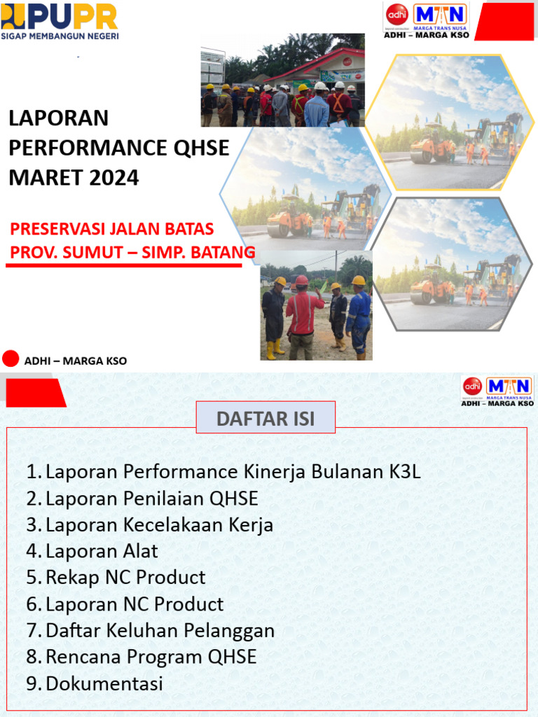 2024-03 - Presentasi Bulanan QHSE - Preservasi Batas Sumut - Simp. Batang | PDF