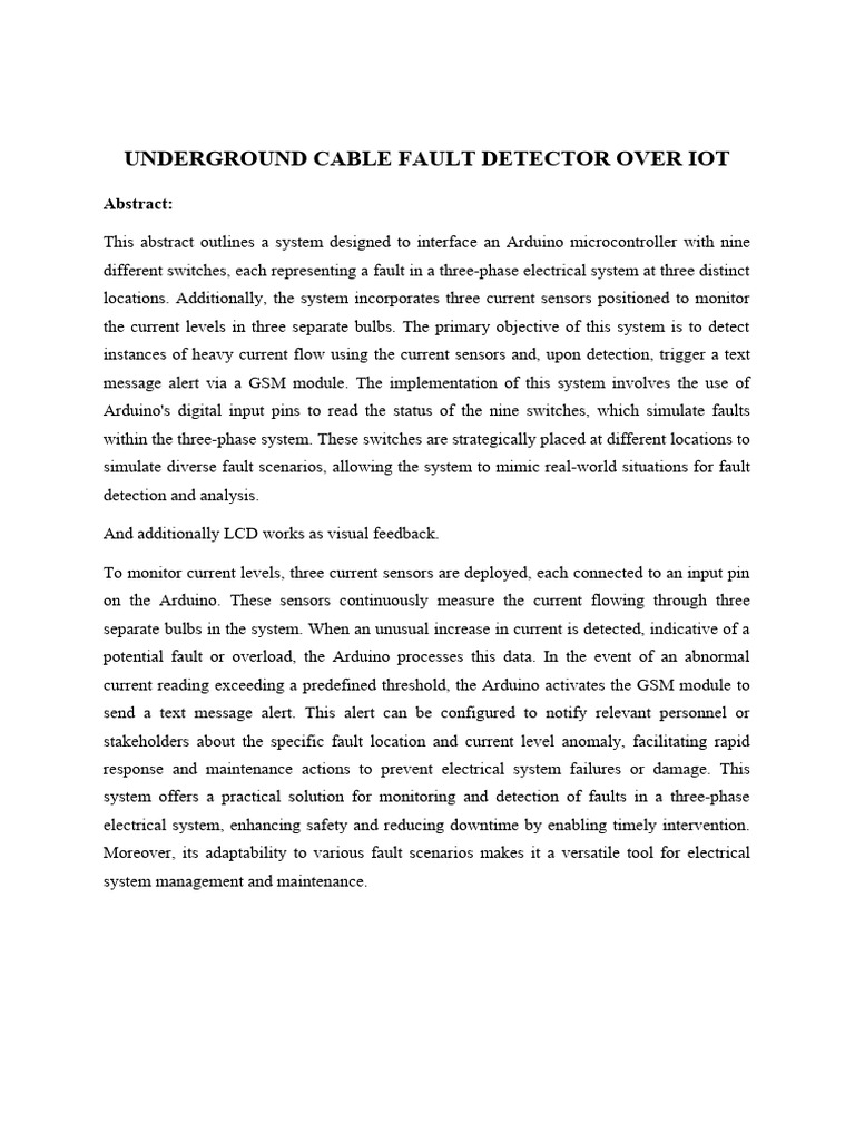 Underground Cable Fault Detector Over Iot Pdf Relay Arduino