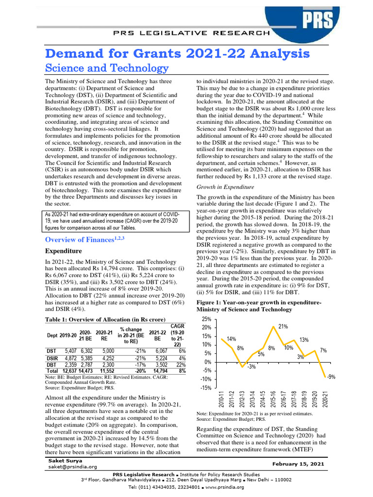 Science and Technology Grants 2021-22 Analysis | PDF | Research And ...