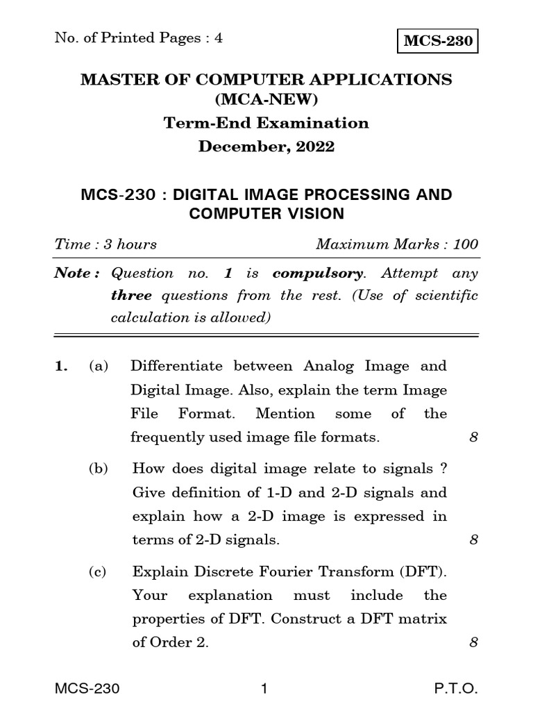 MCS-230 Dec2022 | Download Free PDF | Discrete Fourier Transform | Sampling (Signal Processing)
