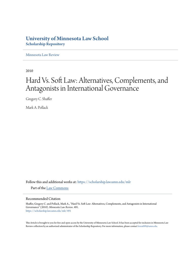 Hard vs. Soft Law_ Alternatives Complements and Antagonists In | PDF ...
