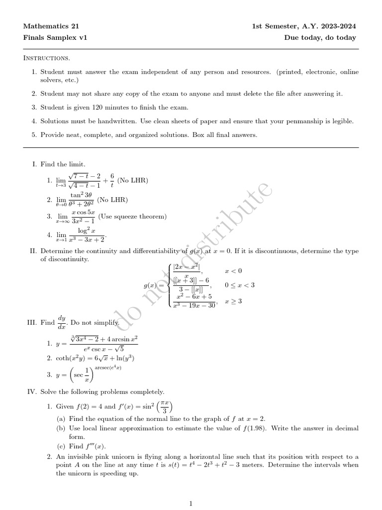 Math 21 Finals-V1 | PDF | Mathematics
