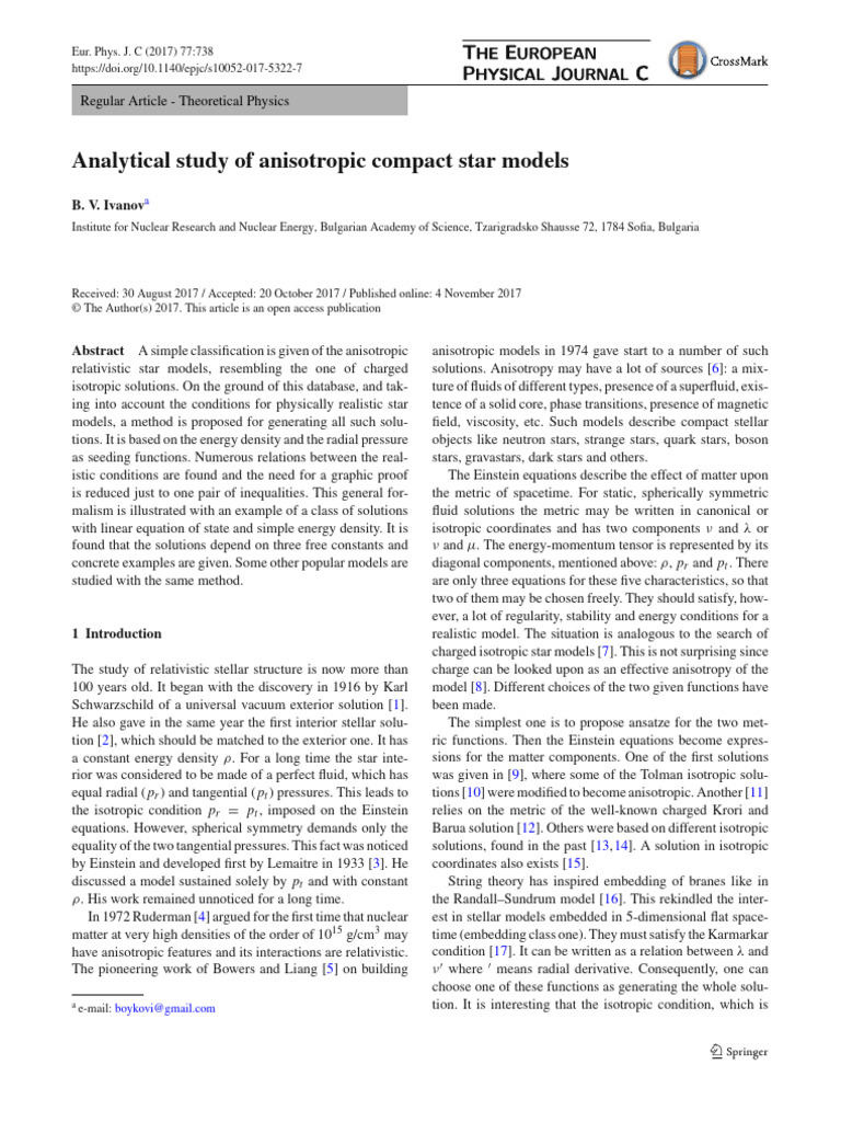 Analytical Study of Anisotropic Compact Star Models | PDF | General ...