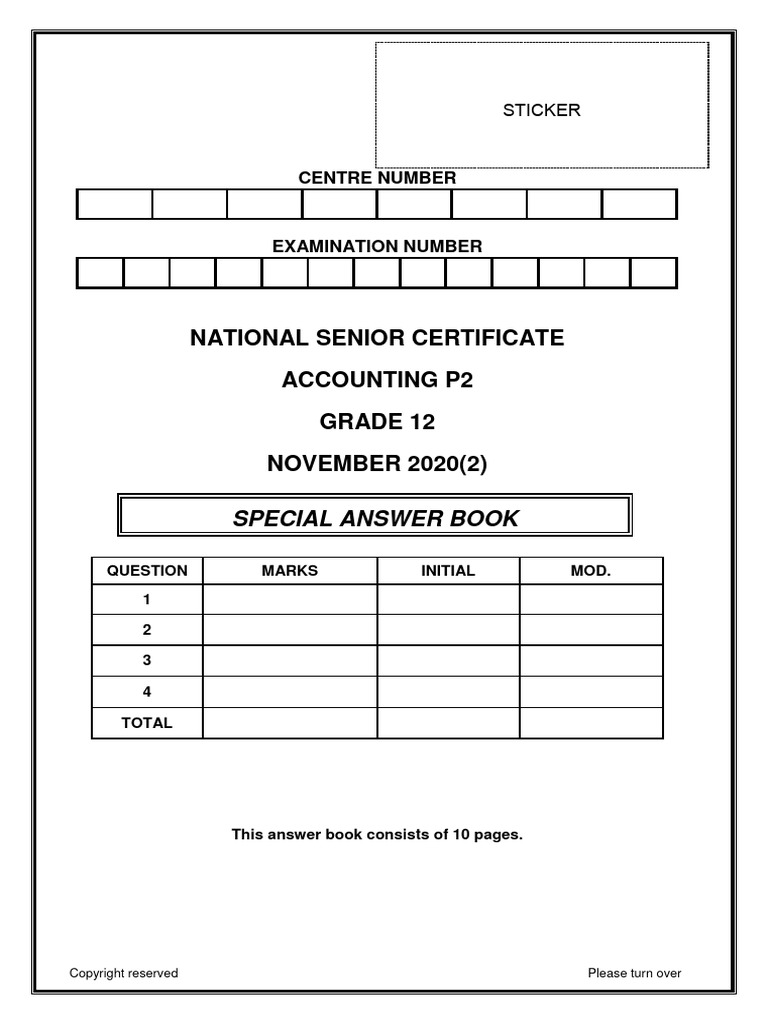 Accounting P2 NSC Nov 2020 Answer Book Eng | PDF | Cost | Expense