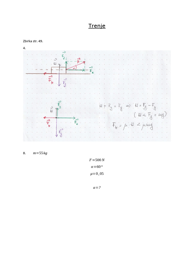 Trenje (Složeniji Zadatci) | PDF
