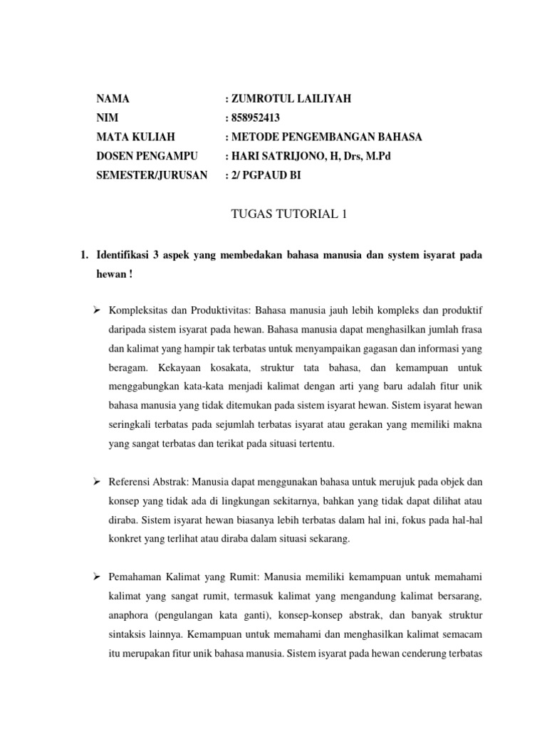 TT1 - Metode Peng - Bahasa - ZUMROTUL LAILIYAH - 858952413 | PDF | Kajian Bahasa Asing
