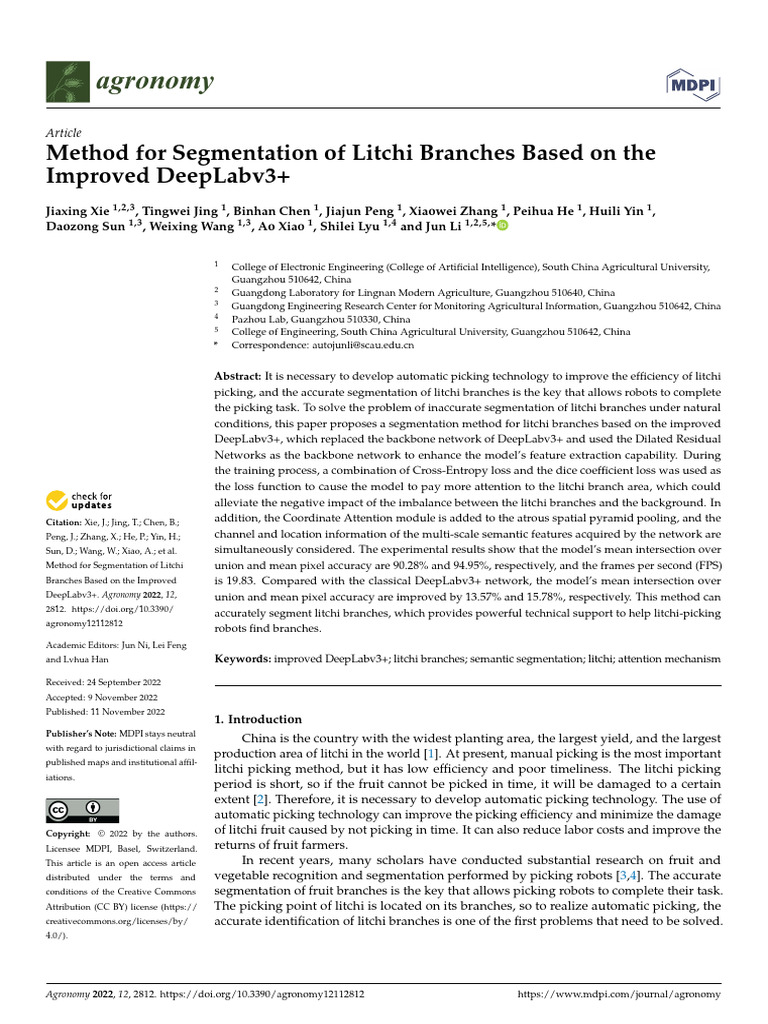 Method For Segmentation of Litchi Branches Based On The Improved DeepLabv3+ | PDF | Image ...