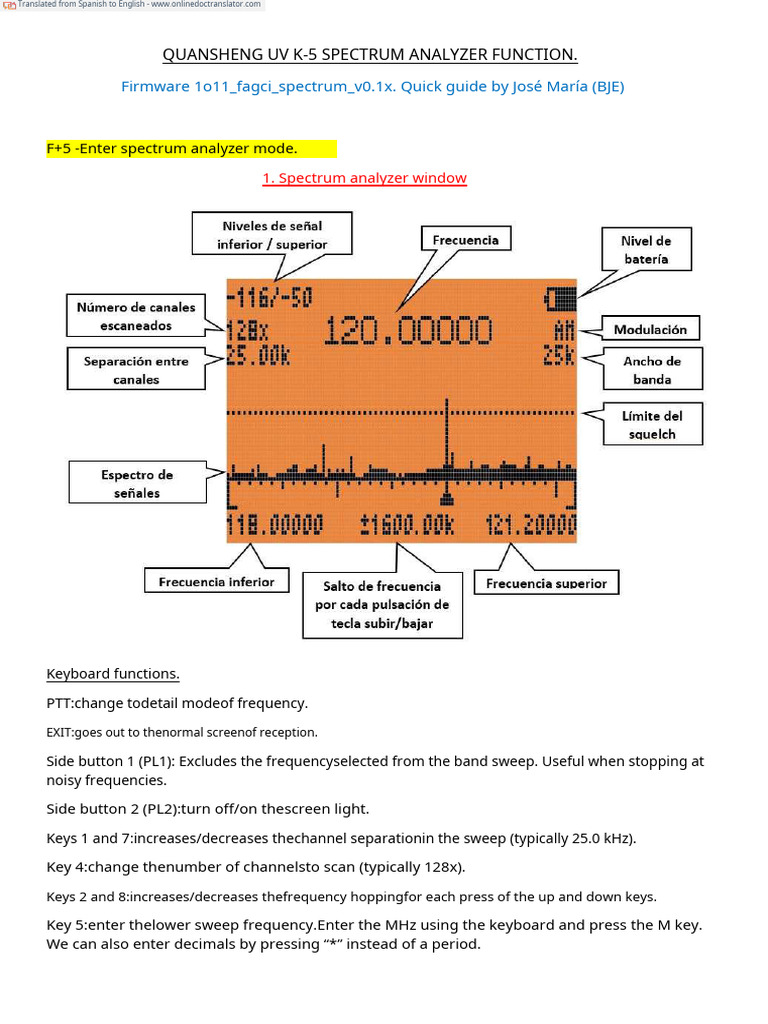 QuanSheng UV K5 Spectrum Analyzer Guide EN | Download Free PDF | Bandwidth (Signal Processing ...