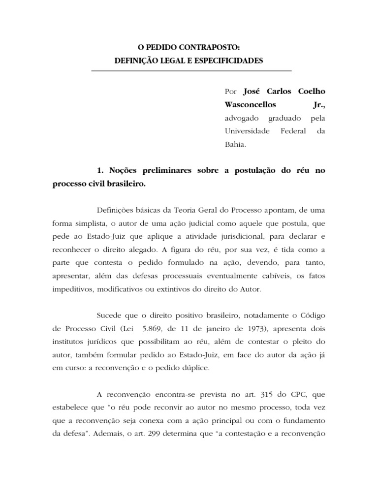 O Pedido Contraposto Definição Legal e Especificidades | PDF | Direito