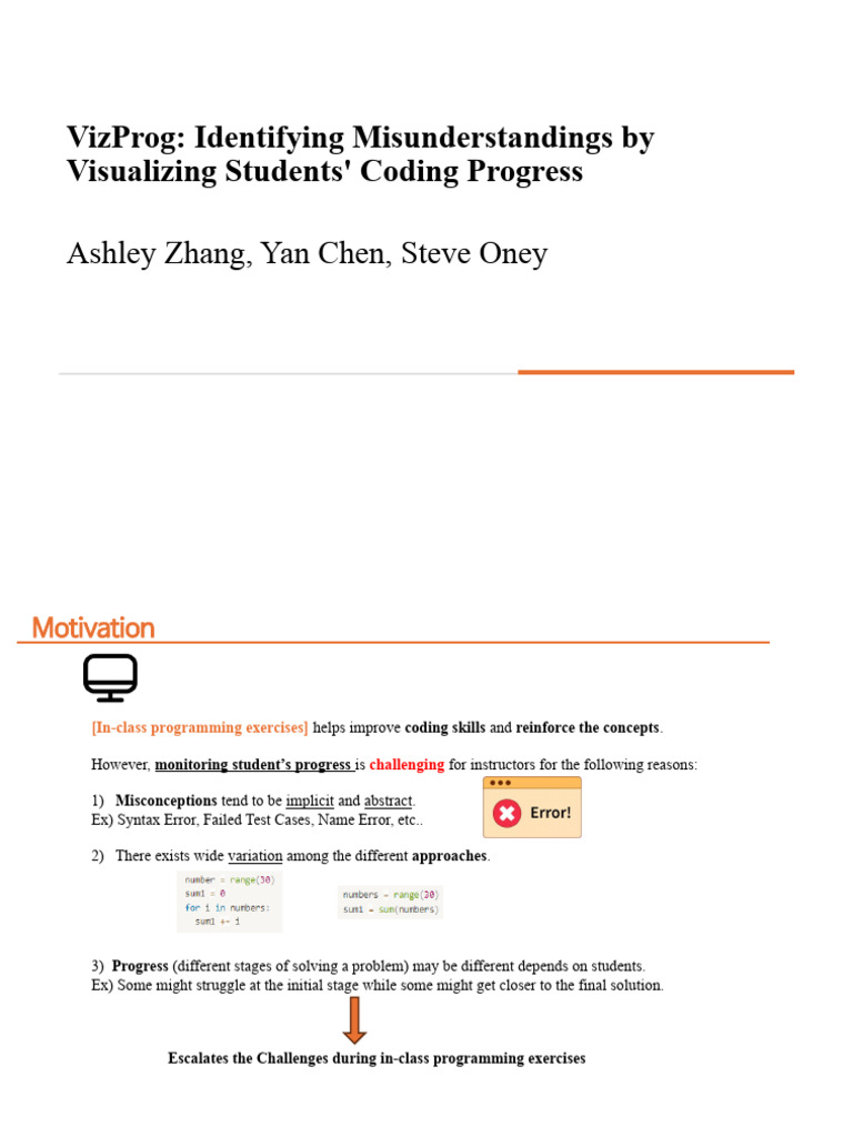 VizProg Identifying Misunderstandings by Visualizing Students' Coding Progress - Motivation ...