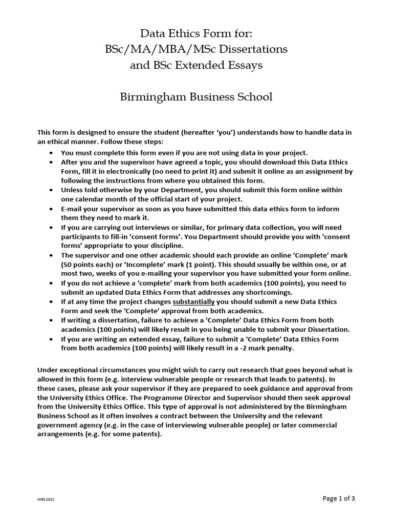 Data Ethics Form 2022 v3 | PDF | Deception | Consent