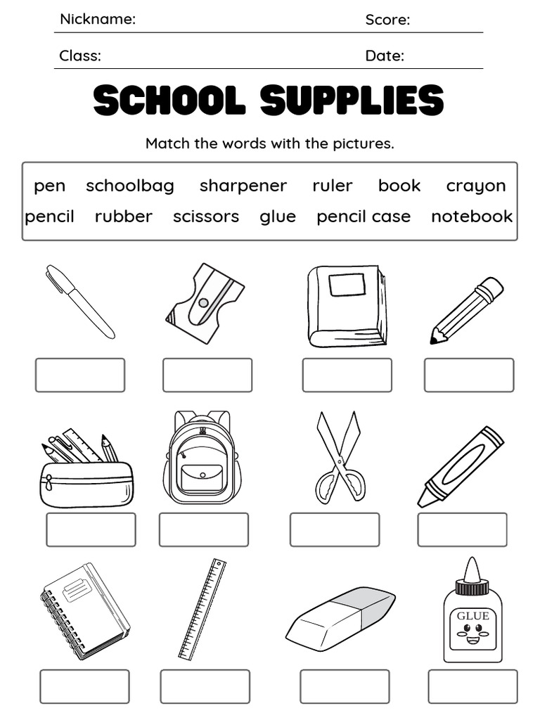 School Supplies Worksheet | PDF | General Fiction