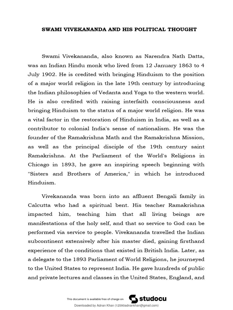 Swami Vivekananda AND HIS Political Thought | PDF | Swami Vivekananda ...