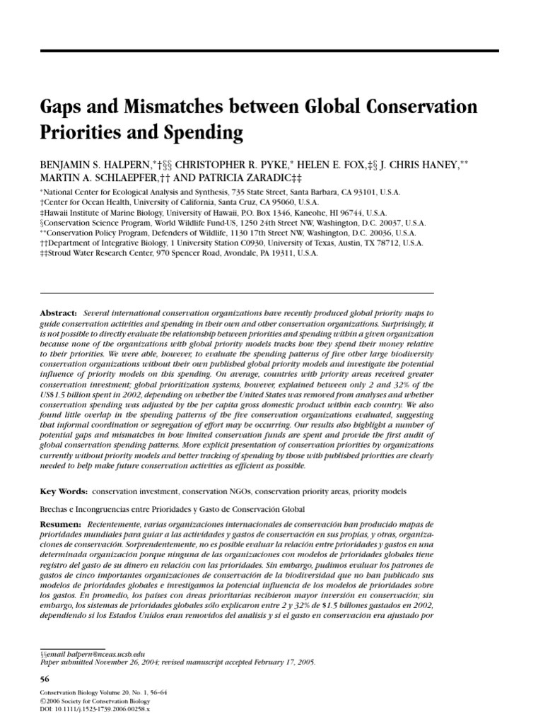 Gaps and Mismatches Between Global Conservation | PDF | Conservation Biology | Linear Regression