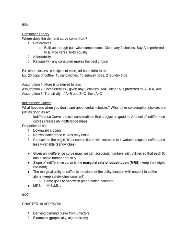9 - 24, 9 - 27 Lecture (Rational Consumer Appendix) | PDF | Utility ...