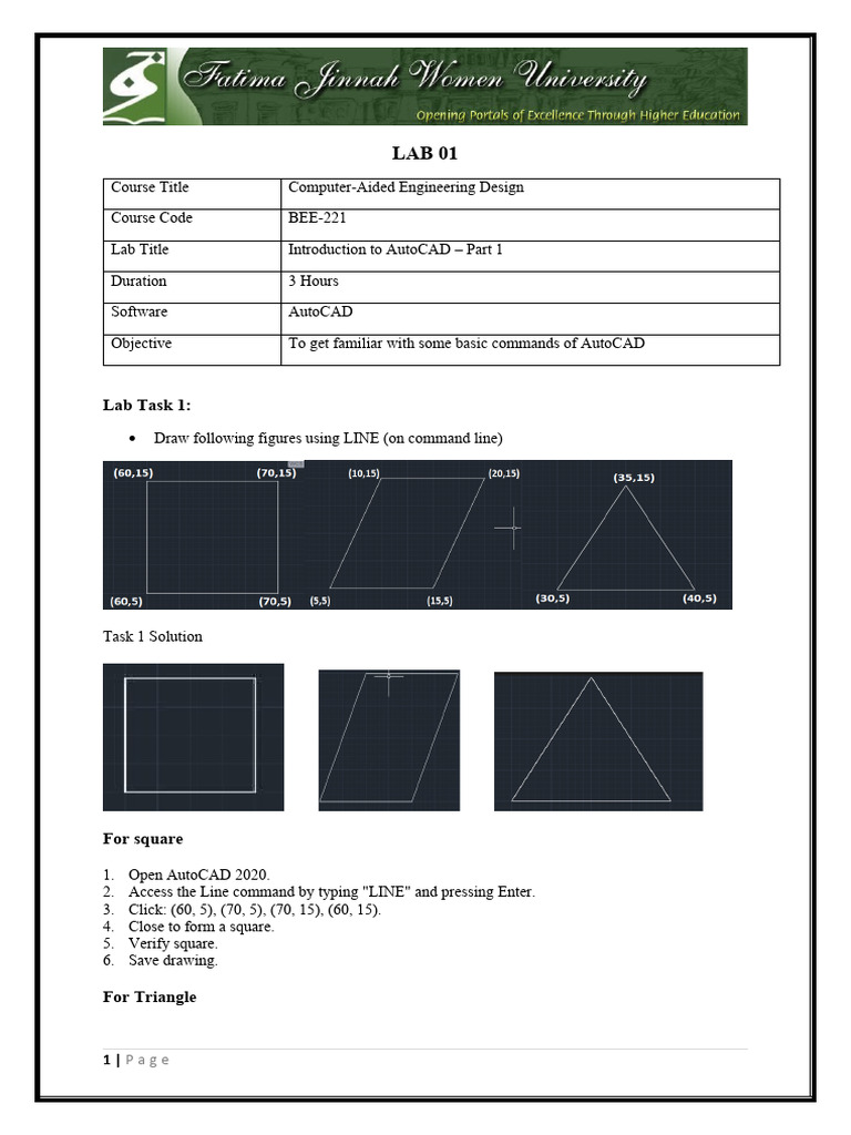 Cad Lab 1 | PDF