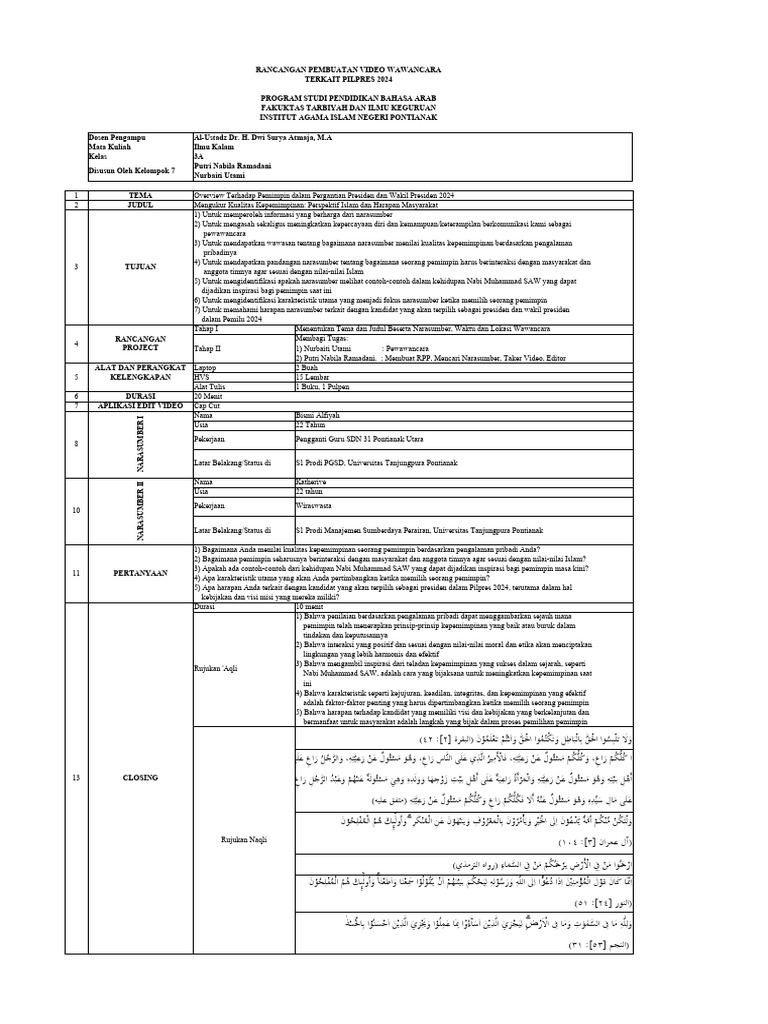 Rancangan Pembuatan Video Wawancara - Kelompok 7 | PDF