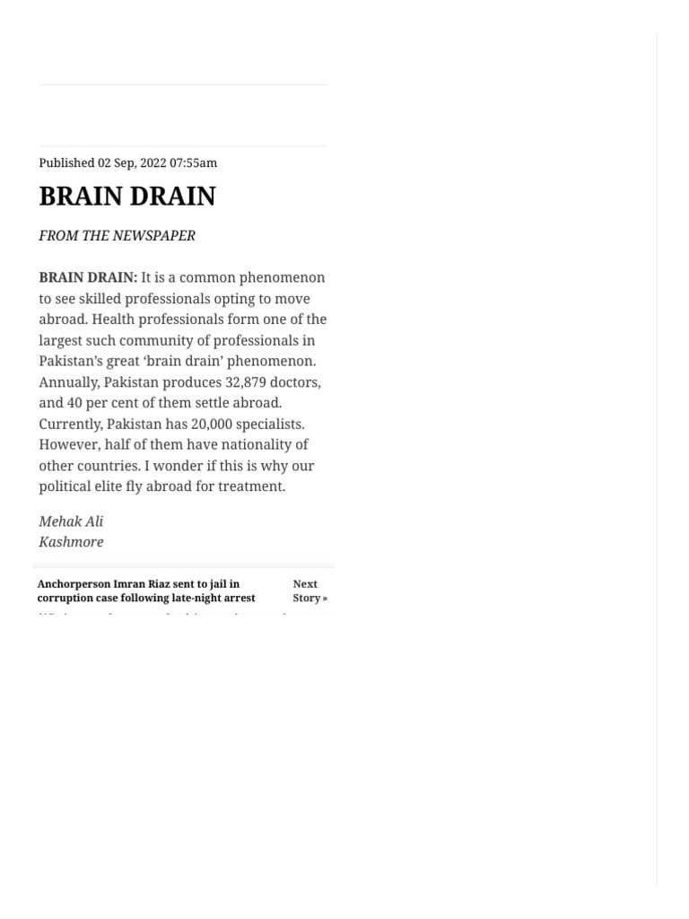 Brain Drain - Newspaper | PDF | Social Science