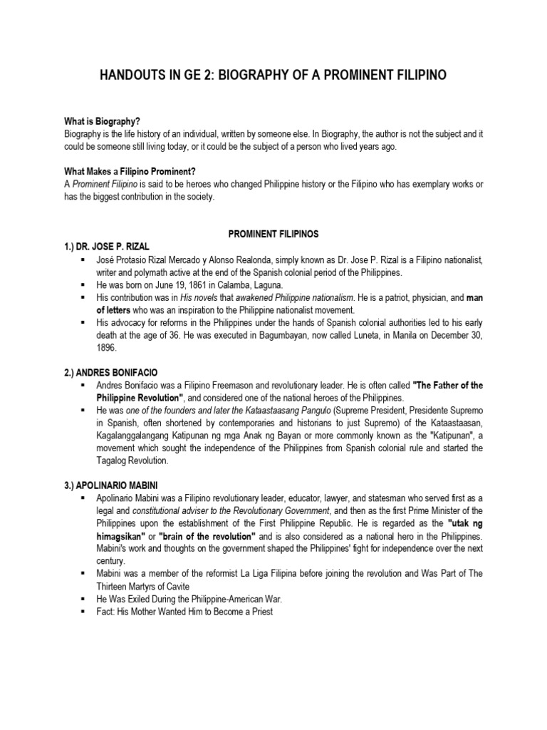 Biography of A Prominent Filipino | PDF | Philippines–Spain Relations ...